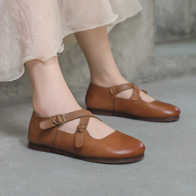 HZM015 Women'S Shoes Autumn And Winter New Style Genuine Leather Thick Heel Baotou Women'S Single Shoes Temperament Vers