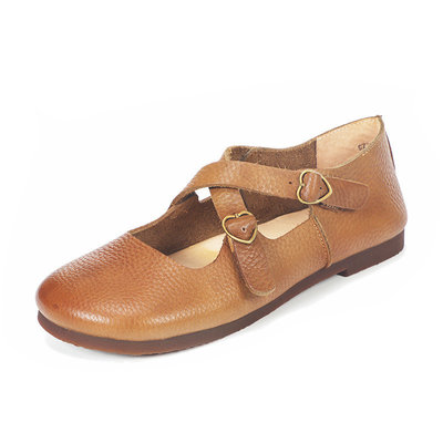 HZM015 Women'S Shoes Autumn And Winter New Style Genuine Leather Thick Heel Baotou Women'S Single Shoes Temperament Vers