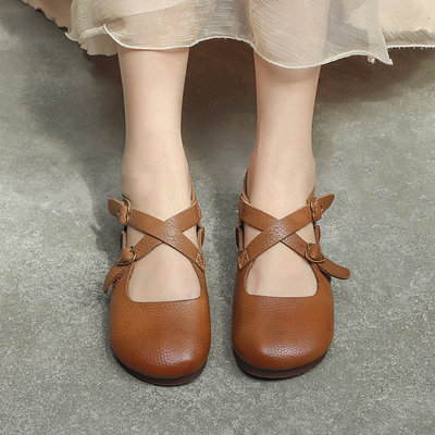 HZM015 Women'S Shoes Autumn And Winter New Style Genuine Leather Thick Heel Baotou Women'S Single Shoes Temperament Vers