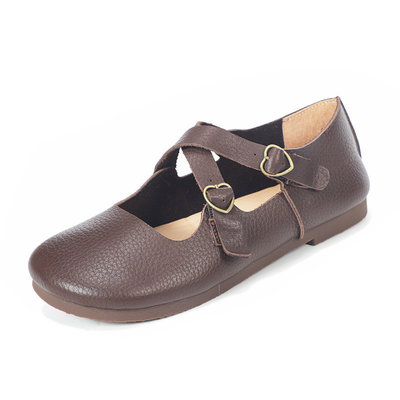HZM015 Women'S Shoes Autumn And Winter New Style Genuine Leather Thick Heel Baotou Women'S Single Shoes Temperament Vers