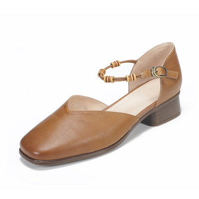 HZM015 Women'S Shoes Autumn And Winter New Style Genuine Leather Thick Heel Baotou Women'S Single Shoes Temperament Vers
