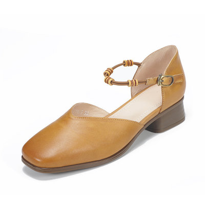 HZM015 Women'S Shoes Autumn And Winter New Style Genuine Leather Thick Heel Baotou Women'S Single Shoes Temperament Vers