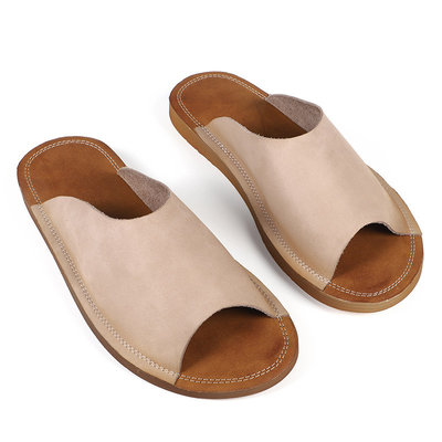 HZM017 Summer Sandals, Semi-Supporting Classic Retro Sandals, Leather Handmade Open-Toed Slippers, Literary Women'S Shoe