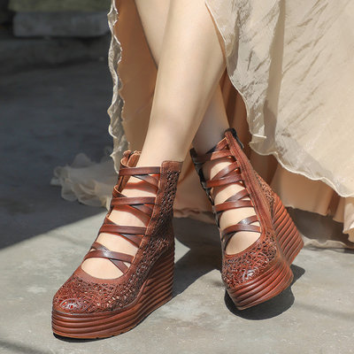 HZM022 Genuine Leather Women'S Shoes High-Heeled Sandals