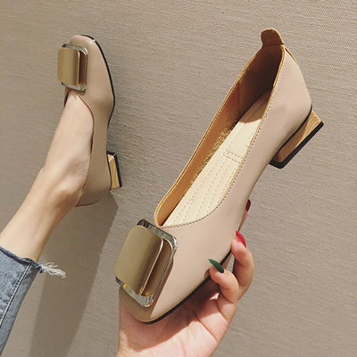 HZM023 Thick Heel Single Shoes Women Low Heel Shallow Mouth Mary Jane Women'S Shoes New Peas Shoes Square Toe Flat Shoes