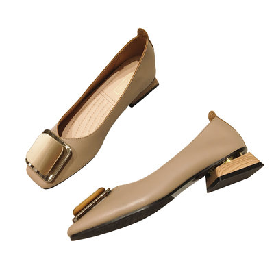 HZM023 Thick Heel Single Shoes Women Low Heel Shallow Mouth Mary Jane Women'S Shoes New Peas Shoes Square Toe Flat Shoes