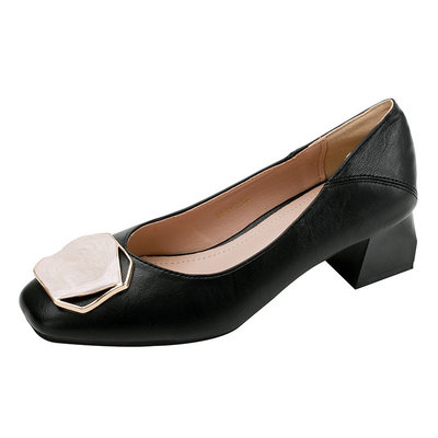 HZM024 High-Heeled Shoes Women'S Autumn 2021 New Korean Version Of Grandma Shoes Women'S Square Toe Temperament Soft Lea
