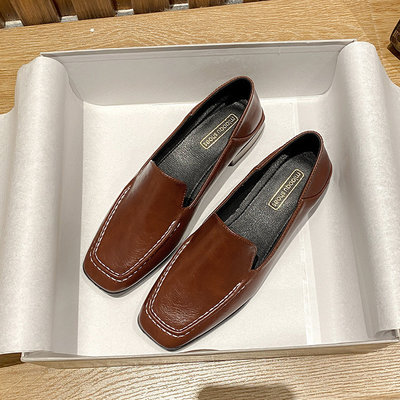 HZM025 Shoe Factory Direct Sales Net Celebrity Same Style Small Leather Shoes Female New Thick-Heeled Single Shoes Flat
