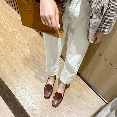HZM025 Shoe Factory Direct Sales Net Celebrity Same Style Small Leather Shoes Female New Thick-Heeled Single Shoes Flat