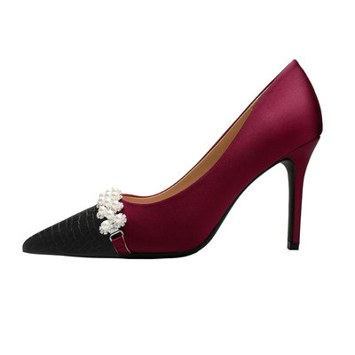8333-5 Sexy Pointed Toe Color Matching High Heels Rhinestones Were Thin Beaded Women'S Single Shoes Net Celebrity Banque