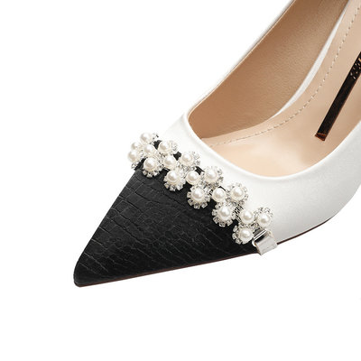 8333-5 Sexy Pointed Toe Color Matching High Heels Rhinestones Were Thin Beaded Women'S Single Shoes Net Celebrity Banque