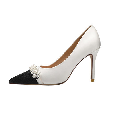 8333-5 Sexy Pointed Toe Color Matching High Heels Rhinestones Were Thin Beaded Women'S Single Shoes Net Celebrity Banque