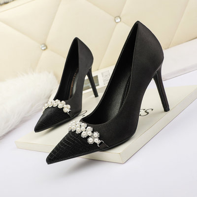 8333-5 Sexy Pointed Toe Color Matching High Heels Rhinestones Were Thin Beaded Women'S Single Shoes Net Celebrity Banque