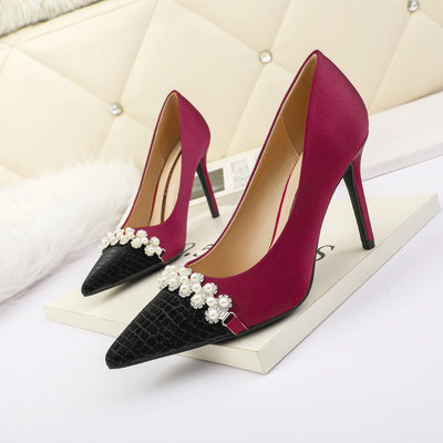 8333-5 Sexy Pointed Toe Color Matching High Heels Rhinestones Were Thin Beaded Women'S Single Shoes Net Celebrity Banque