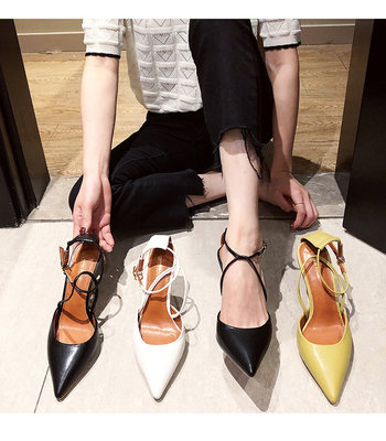 YTH001 Baotou Women'S Sandals Pointed Toe Fashion Buckle Strap Ladies Stiletto Cross Strap High Heels Brand Women'S Shoe