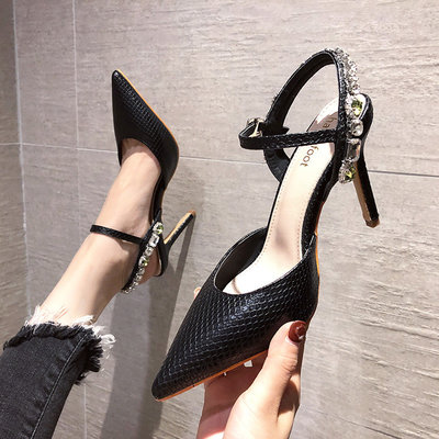 YTH002 Sandals Women'S Summer Fashion Pointed Stiletto Heels With Rhinestones And Bright Diamonds Snake Pattern High Hee