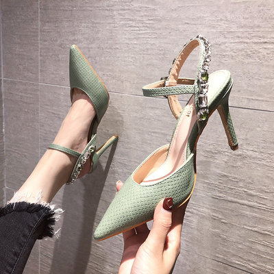 YTH002 Sandals Women'S Summer Fashion Pointed Stiletto Heels With Rhinestones And Bright Diamonds Snake Pattern High Hee