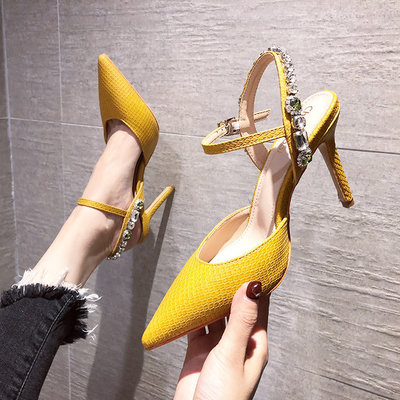 YTH002 Sandals Women'S Summer Fashion Pointed Stiletto Heels With Rhinestones And Bright Diamonds Snake Pattern High Hee