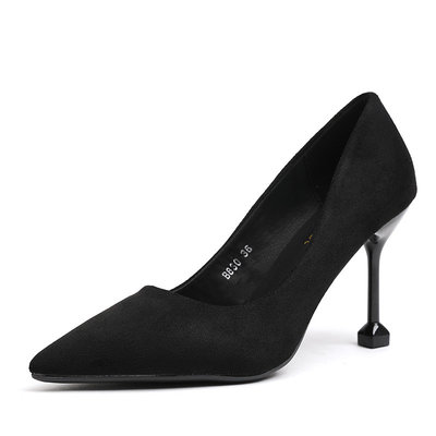 YTH004 Single Shoes Women 2021 New Spring And Summer Pointed High Heels Fashion Simple Suede Black All-Match Women'S Wor