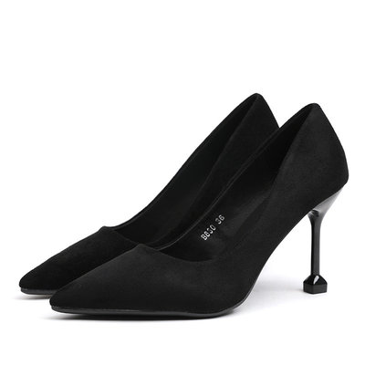 YTH004 Single Shoes Women 2021 New Spring And Summer Pointed High Heels Fashion Simple Suede Black All-Match Women'S Wor