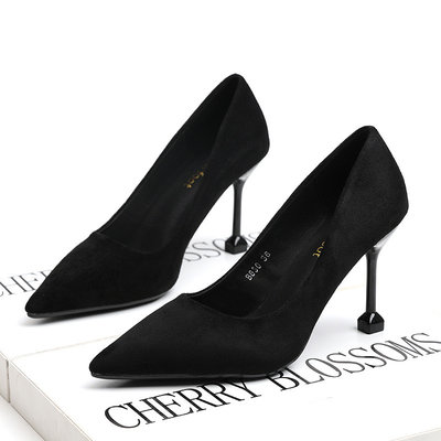 YTH004 Single Shoes Women 2021 New Spring And Summer Pointed High Heels Fashion Simple Suede Black All-Match Women'S Wor