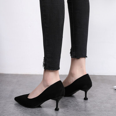 YTH004 Single Shoes Women 2021 New Spring And Summer Pointed High Heels Fashion Simple Suede Black All-Match Women'S Wor