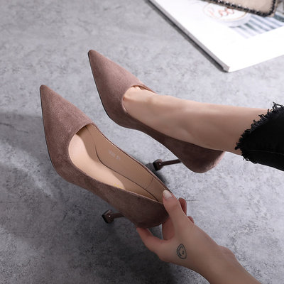 YTH004 Single Shoes Women 2021 New Spring And Summer Pointed High Heels Fashion Simple Suede Black All-Match Women'S Wor