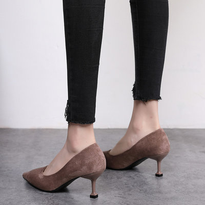 YTH004 Single Shoes Women 2021 New Spring And Summer Pointed High Heels Fashion Simple Suede Black All-Match Women'S Wor