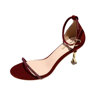 YTH006 Sandals Female New Summer Net Red All-Match Stiletto Buckle Sexy Mid-Heel Rhinestone 6cm High Heels
