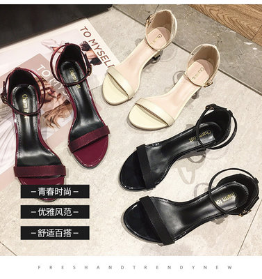 YTH007 Fashion All-Match High-Heeled Shoes Female Buckle Sandals Sexy Stiletto Summer Net Red