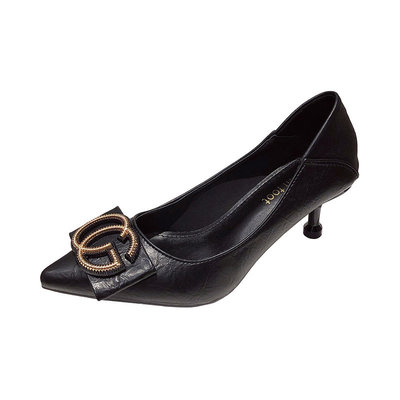 YTH010 Korean Version Of The New Fashion Simple Shallow Mouth Pu Fabric CG Buckle Stiletto Pointed High Heels Wholesale