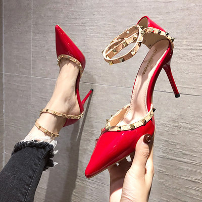 YTH011 Sandals Female New Summer Baotou Fine-Heeled Rivet Fashion High-Heeled Shoes Sexy Pointed Toe Female Word With Ve