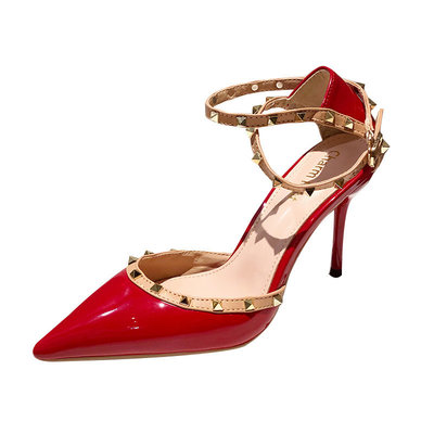 YTH011 Sandals Female New Summer Baotou Fine-Heeled Rivet Fashion High-Heeled Shoes Sexy Pointed Toe Female Word With Ve