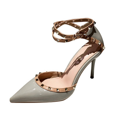 YTH011 Sandals Female New Summer Baotou Fine-Heeled Rivet Fashion High-Heeled Shoes Sexy Pointed Toe Female Word With Ve