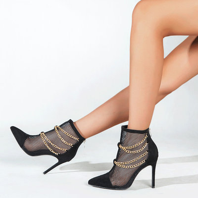 YTH013 Shoes Metal Chain Children'S Boots Autumn 2021 New Fashion Stiletto High Heel Short Boots High Heels Brand Women'