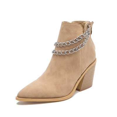 YTH021 Shoes Metal Chain Children'S Boots Autumn 2021 New Fashion Stiletto High Heel Short Boots High Heels Brand Women'