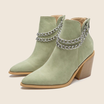 YTH021 Shoes Metal Chain Children'S Boots Autumn 2021 New Fashion Stiletto High Heel Short Boots High Heels Brand Women'