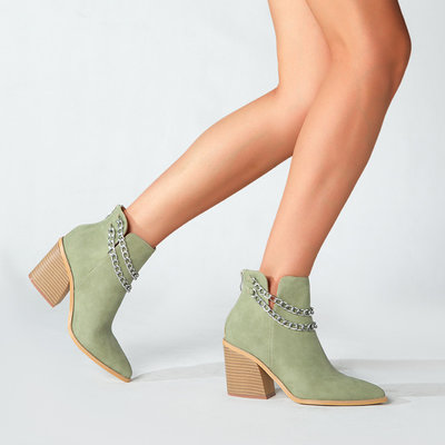 YTH021 Shoes Metal Chain Children'S Boots Autumn 2021 New Fashion Stiletto High Heel Short Boots High Heels Brand Women'