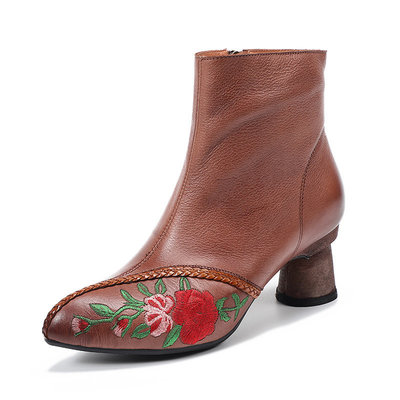 HZM031 Leather Boots Pointed Toe Temperament Handmade Women'S Boots With Thin And Thin Boots Women'S Thin Martin Boots L
