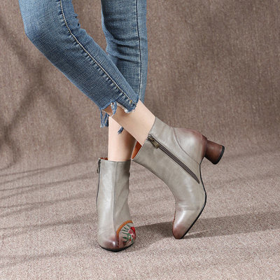HZM031 Leather Boots Pointed Toe Temperament Handmade Women'S Boots With Thin And Thin Boots Women'S Thin Martin Boots L