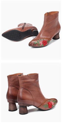 HZM031 Leather Boots Pointed Toe Temperament Handmade Women'S Boots With Thin And Thin Boots Women'S Thin Martin Boots L