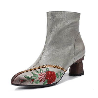 HZM031 Leather Boots Pointed Toe Temperament Handmade Women'S Boots With Thin And Thin Boots Women'S Thin Martin Boots L