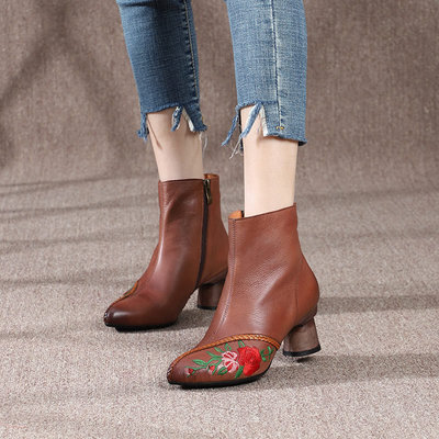 HZM031 Leather Boots Pointed Toe Temperament Handmade Women'S Boots With Thin And Thin Boots Women'S Thin Martin Boots L