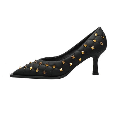 6899-1 Sexy Pointed Shallow Mouth High Heels Are Thin Nightclub Rivet Women'S Singles Net Red Banquet Women'S Shoes