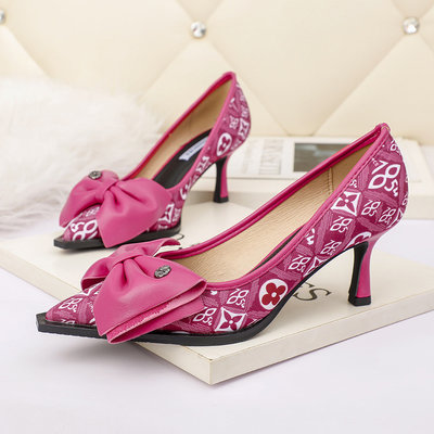 6899-6 Europe And The United States Sexy Pointed Shallow Mouth High Heels Bow Knot Was Thin Net Celebrity Women'S Single