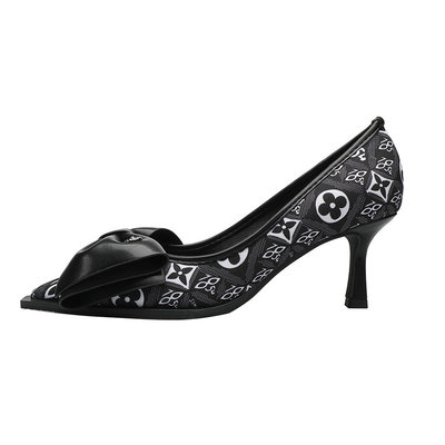 6899-6 Europe And The United States Sexy Pointed Shallow Mouth High Heels Bow Knot Was Thin Net Celebrity Women'S Single