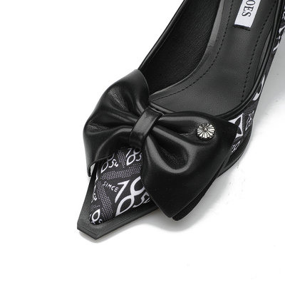 6899-6 Europe And The United States Sexy Pointed Shallow Mouth High Heels Bow Knot Was Thin Net Celebrity Women'S Single