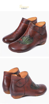HZM035 Retro Embroidery Women'S Short Boots Autumn And Winter New Style Leather Retro Personality Women'S Shoes Soft Sol