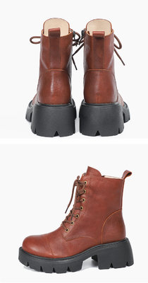 HZM038 Leather Women'S Boots Mid-Tube Boots Winter New Style Plus Velvet Warm First Layer Cowhide Motorcycle Boots Round