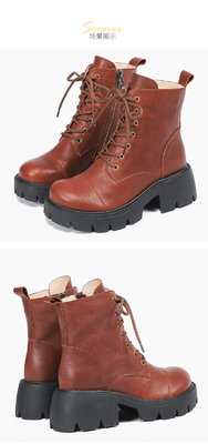 HZM038 Leather Women'S Boots Mid-Tube Boots Winter New Style Plus Velvet Warm First Layer Cowhide Motorcycle Boots Round